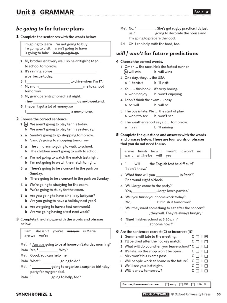 Synchronize1 TRB Worksheets Unit 8 Basic Grammar | PDF