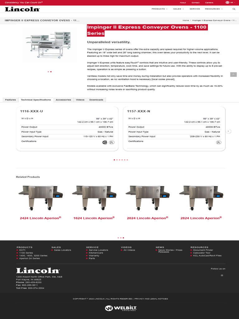 Lincoln - Impinger II Express Conveyor Ovens - 1100 Series | PDF