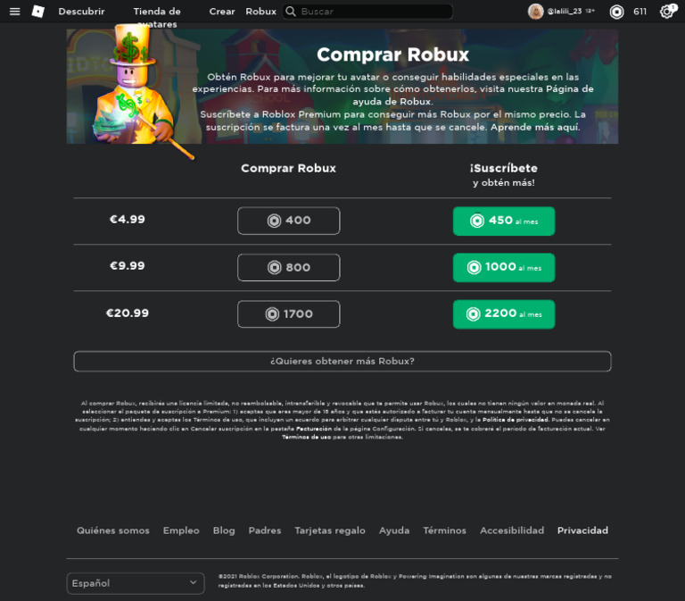 Suscripción Premium Robux: Beneficios y Precios | PDF