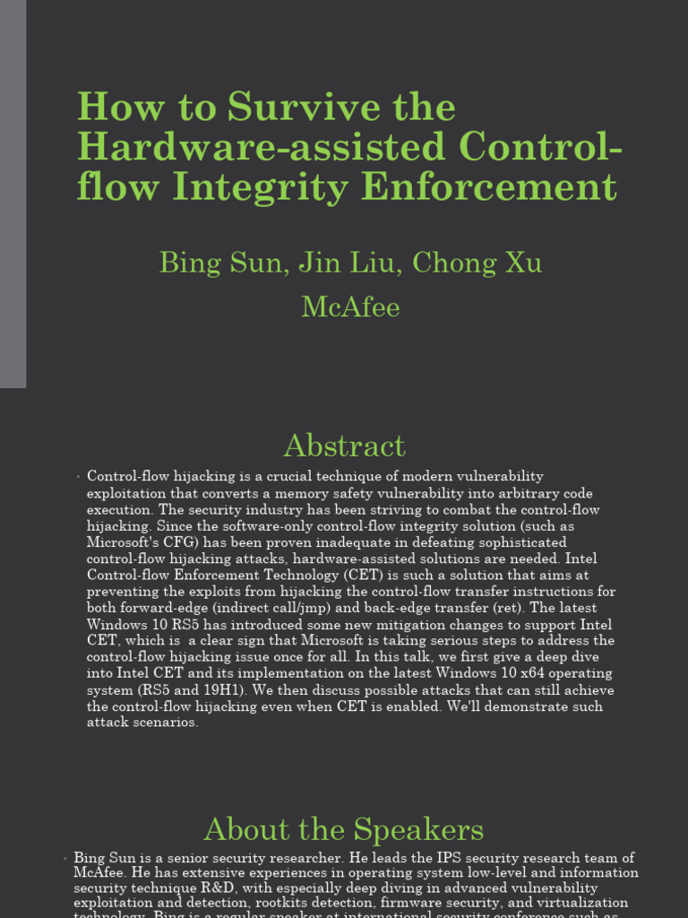 BH Asia Sun How To Survive The Hardware Assisted Control Flow Integrity Enforcement | PDF ...