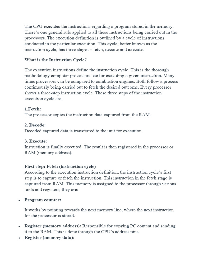 Fetch Decode Instruction Cycle | PDF | Central Processing Unit | Computer Science