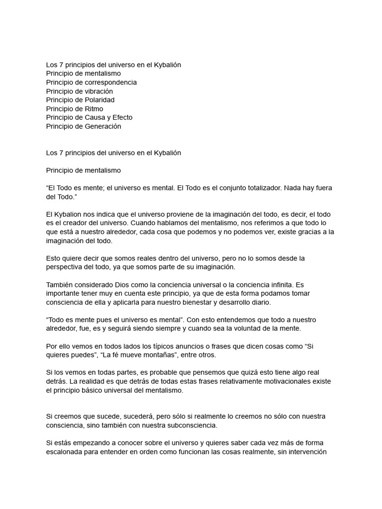 Los 7 Principios Del Universo en El Kybalión | PDF | Pensamiento | Amor