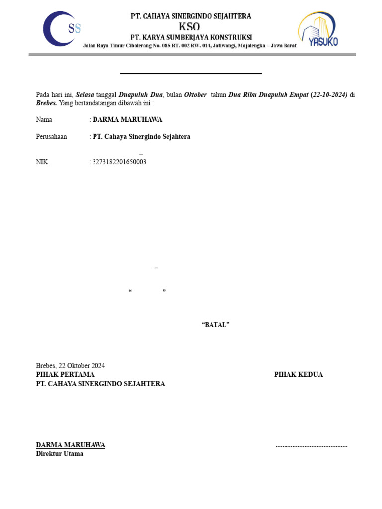 Surat Pernyataan Komitmen Fee | PDF