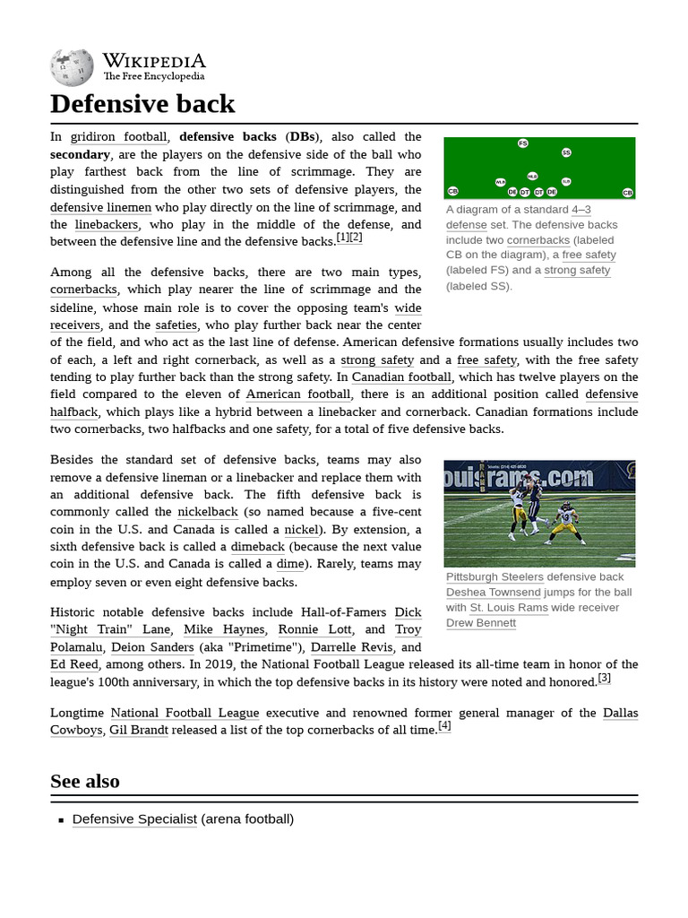 Defensive Back | PDF | National Football League Seasons | National Football League Teams