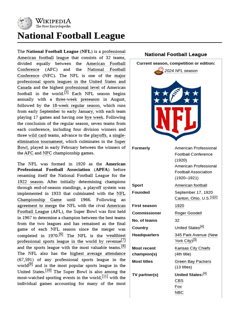Overview of the National Football League | PDF | National Football ...
