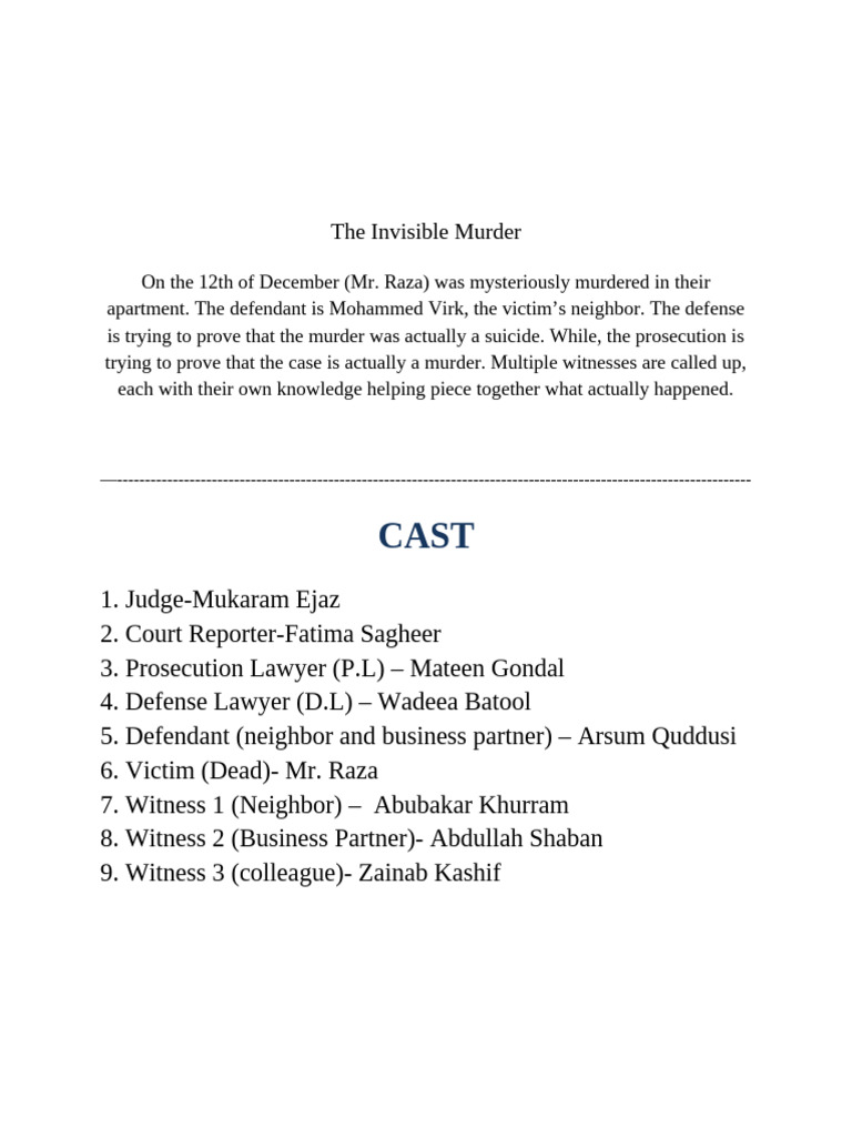 Mock Trial: The Invisible Murder Case | PDF | Plea | Prosecutor