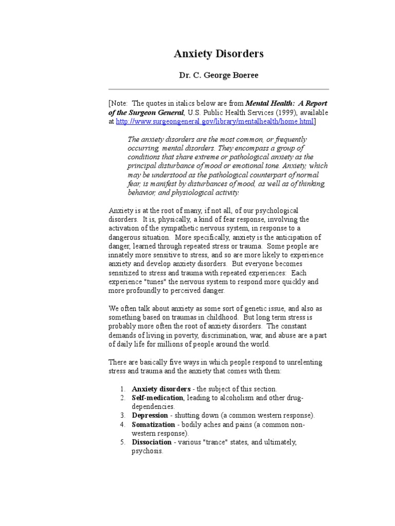 Anxiety Disorders: Dr. C. George Boeree | PDF | Psychological Trauma ...