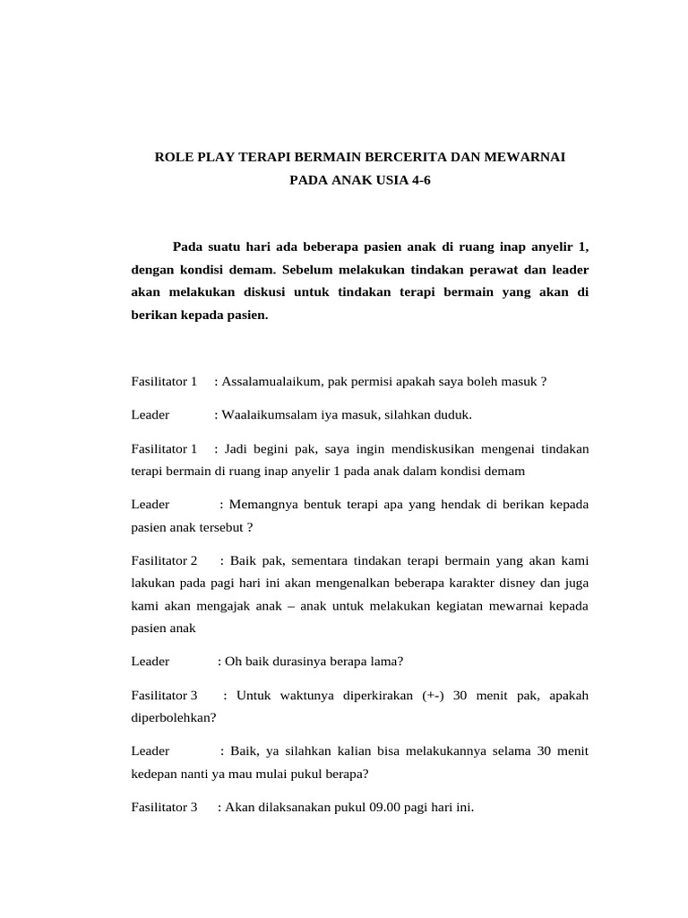 Role Play Terapi Bermain Bercerita Dan Mewarnai | PDF