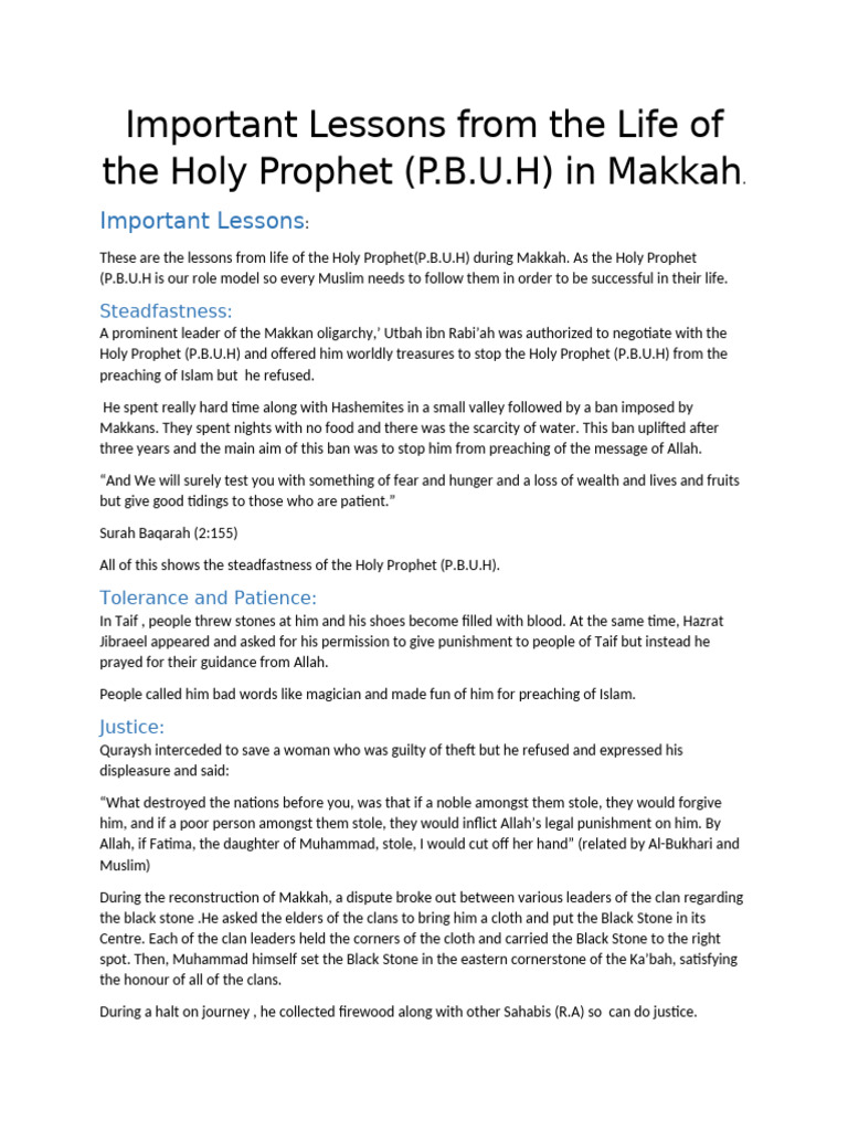 Lessons from the Life of Prophet Muhammad | PDF | Muhammad | Mecca