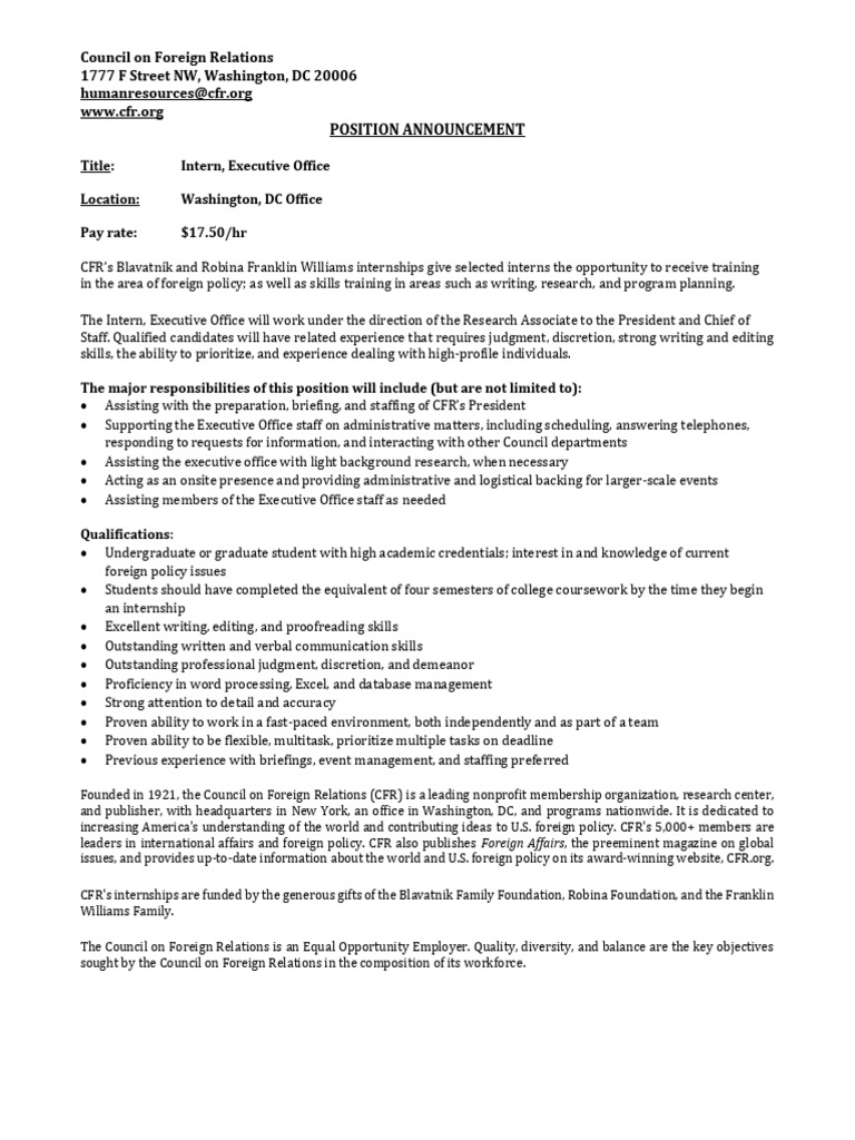 Intern Position Description Executive Office Spring 2025 | PDF ...