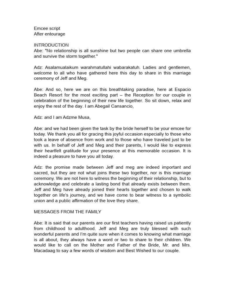 Emcee Wedding Script | PDF | Social Conventions