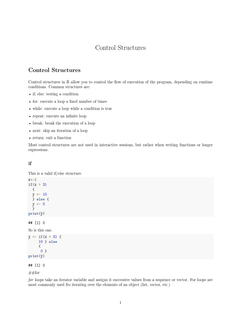 Note R Control Function Scoping Rules Vectorized Operation Date and Time | PDF | Control Flow ...