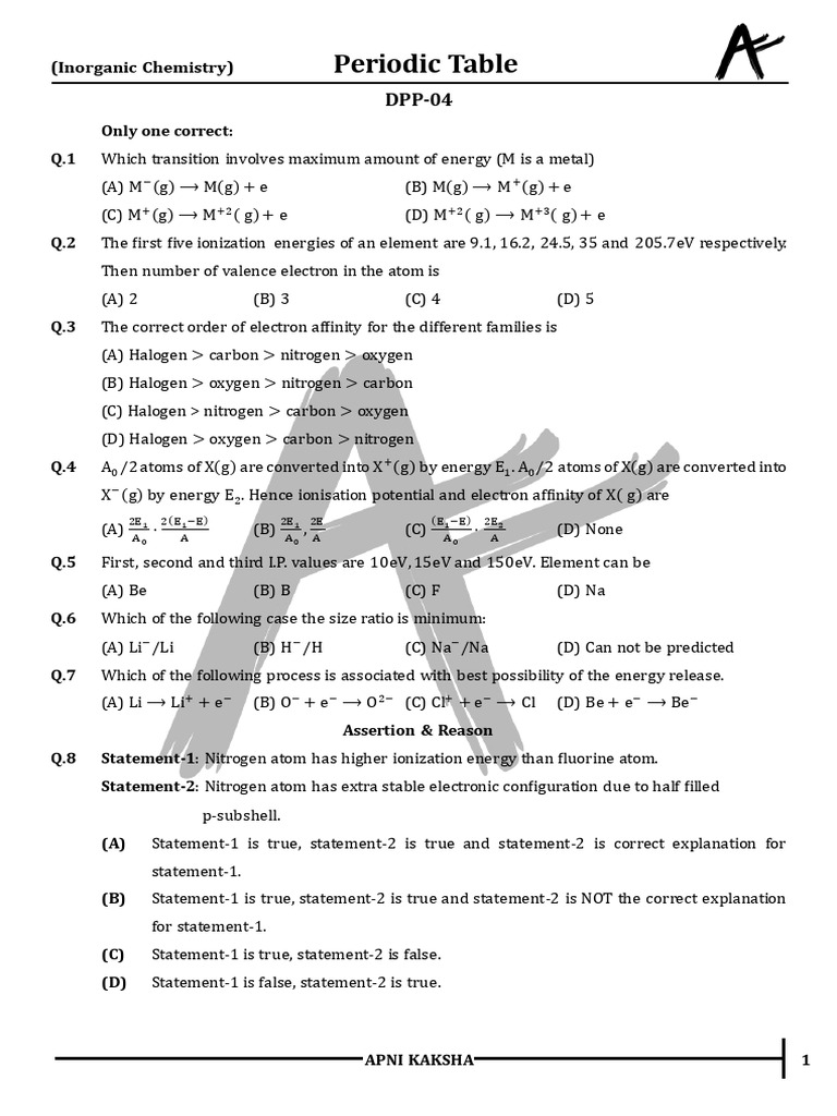 DPP - 04 _ Periodic Table | PDF | Phases Of Matter | Nature