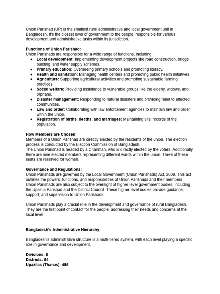 What Is Union Parishad and What Does It Do and Fol... | PDF ...