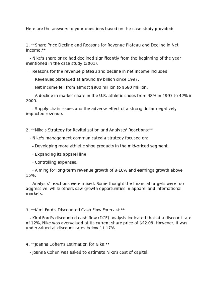 Nike - Answer For Question | PDF | Discounted Cash Flow | Valuation ...
