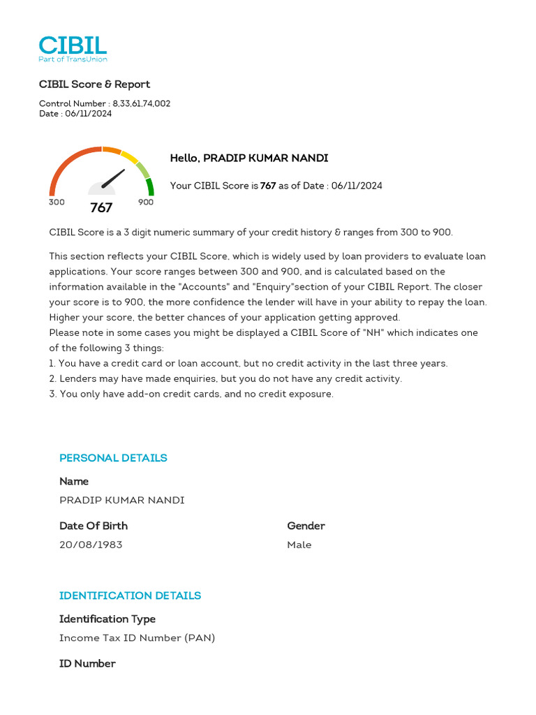 Score Report - Cibil Dashboard | PDF | Finance & Money Management | Credit