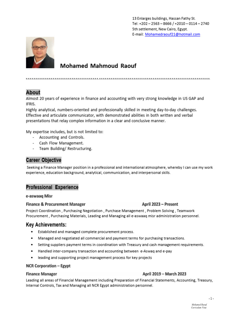 Mohamed Raouf CV | PDF | Audit | Banks