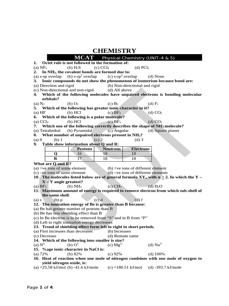 B4 MCAT A UNIT-4 & 5 (Physical) | PDF | Chemical Polarity | Chemical Bond
