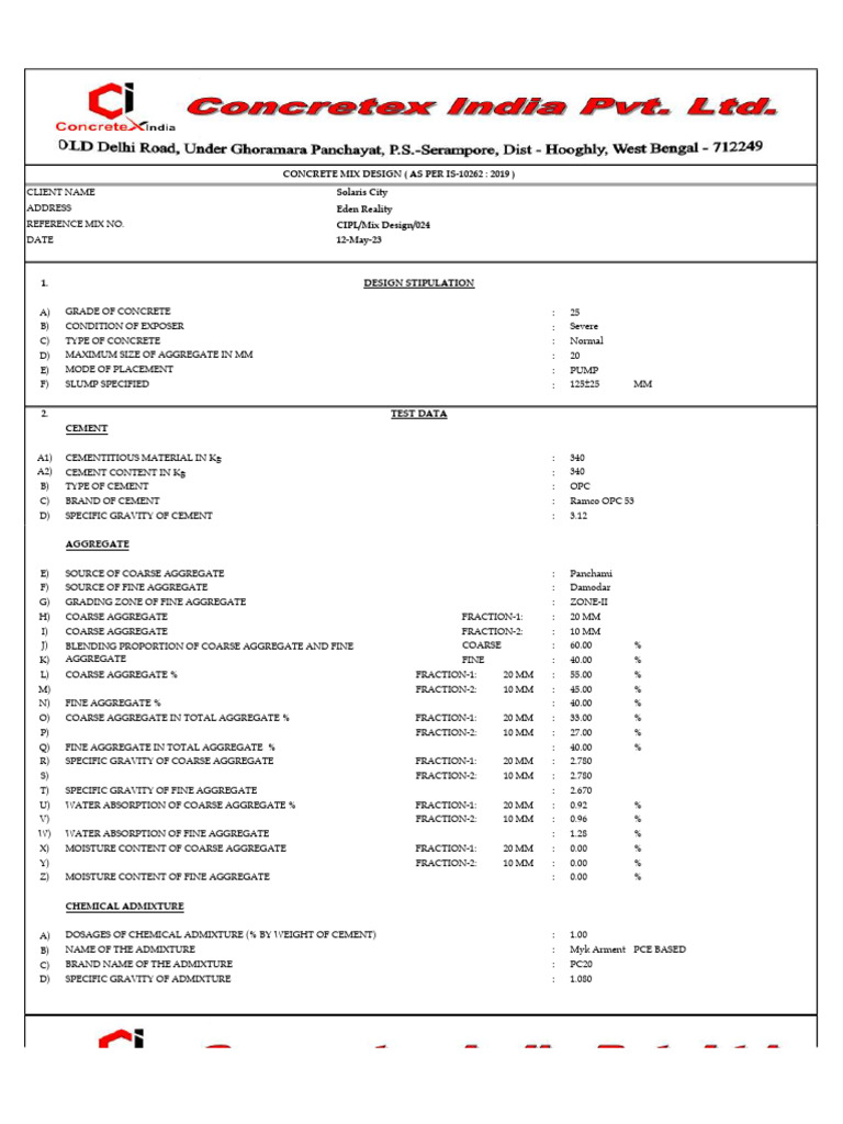 24.eden Reality M25 RCC Mix Design | PDF | Concrete | Construction ...