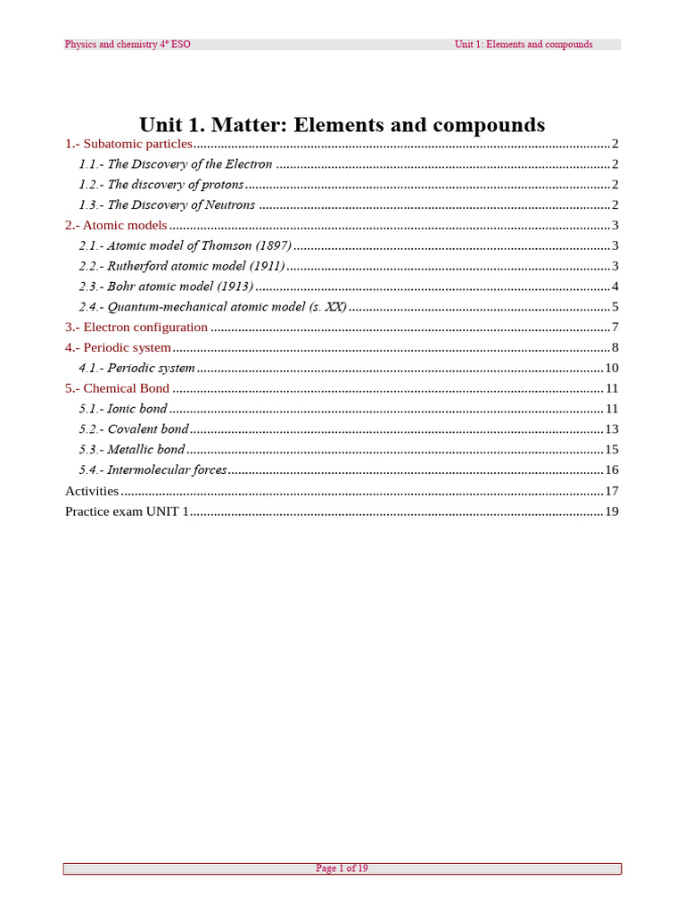 UNIT 1_MATTER_4ESO | PDF | Chemical Bond | Ion