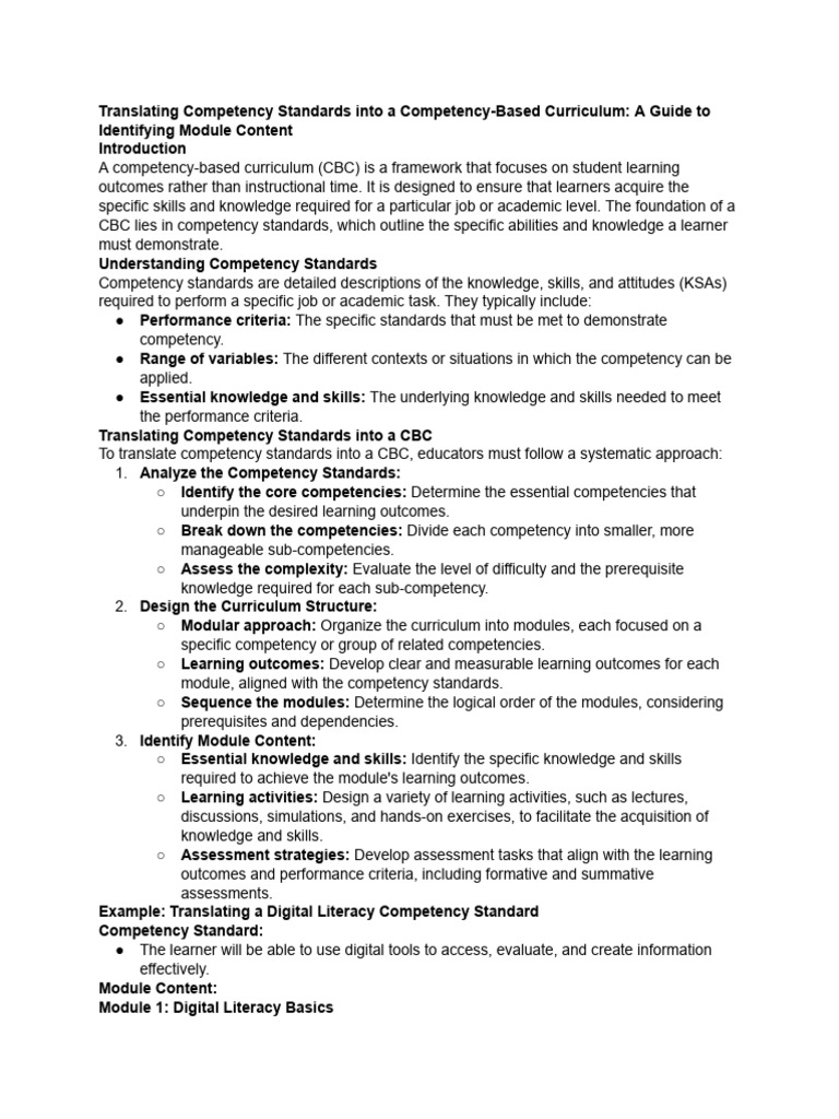Create A Report About - Translating A Competency... | PDF | Curriculum | Learning