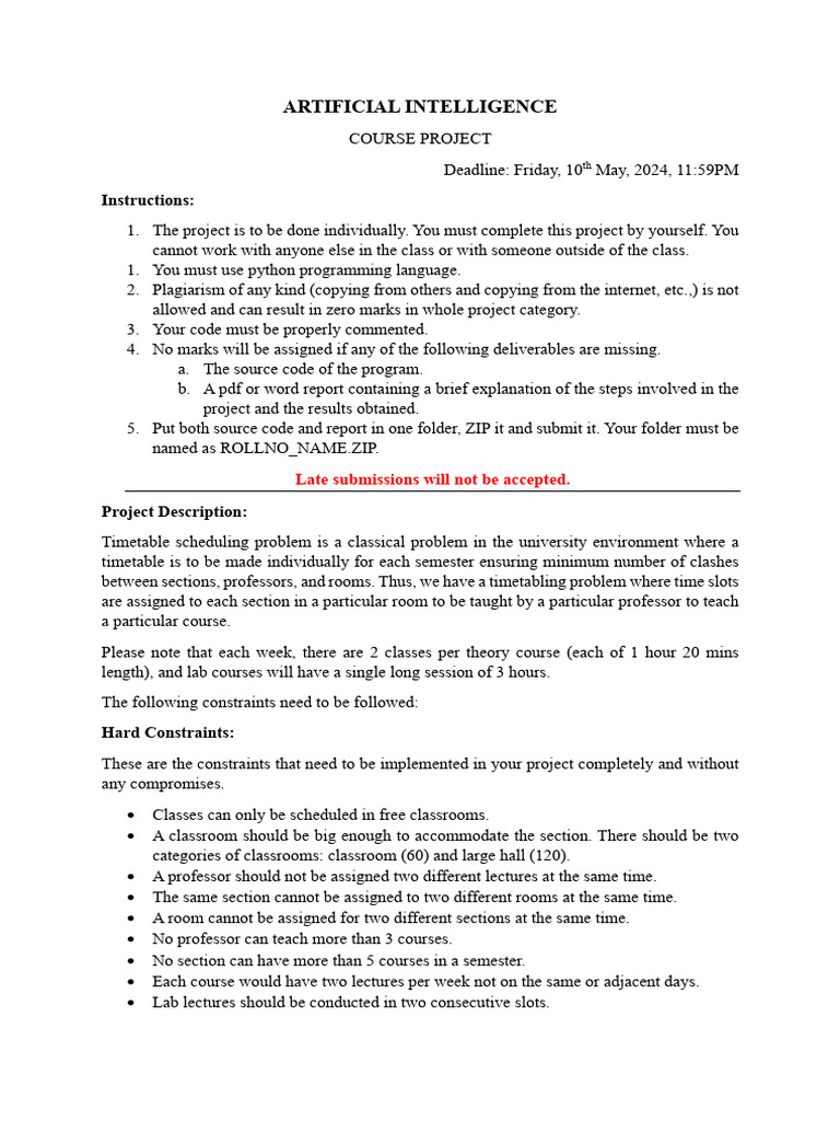 AI Course Project - Timetable Scheduling | PDF | Genetic Algorithm