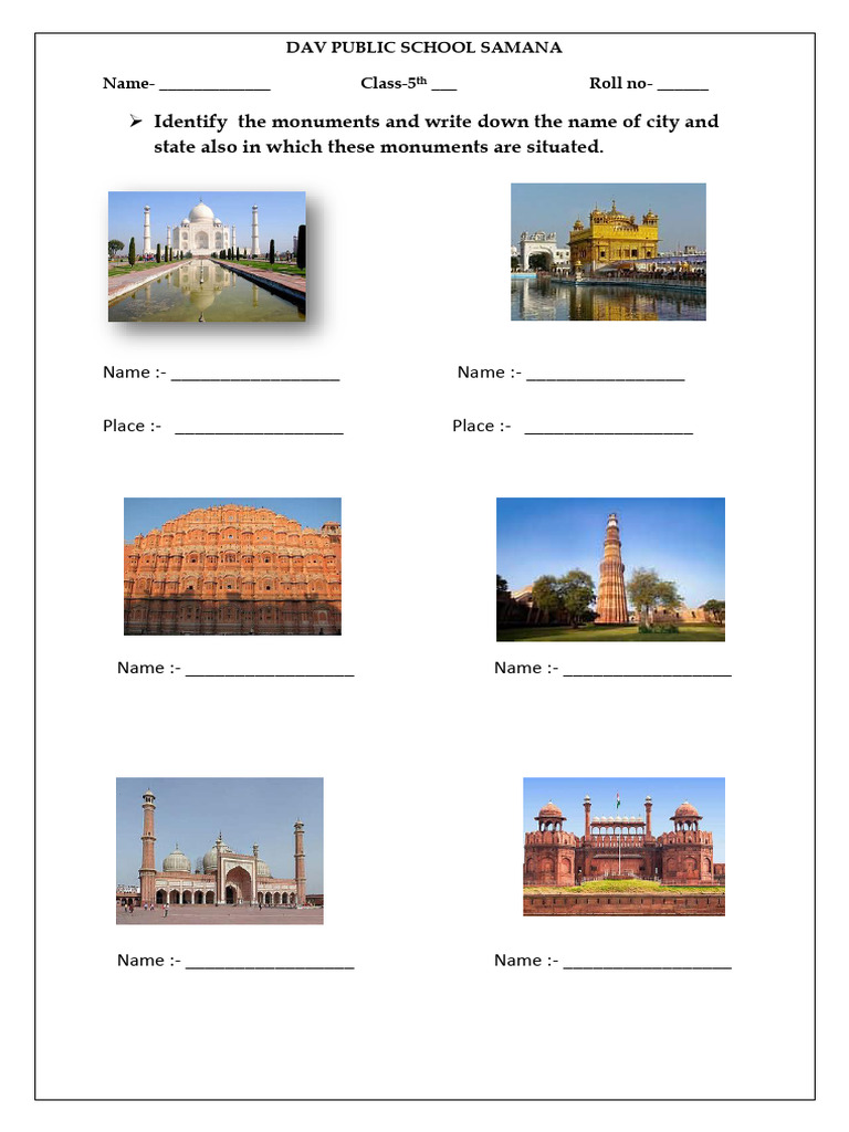 Worksheet of Monuments 5th | PDF