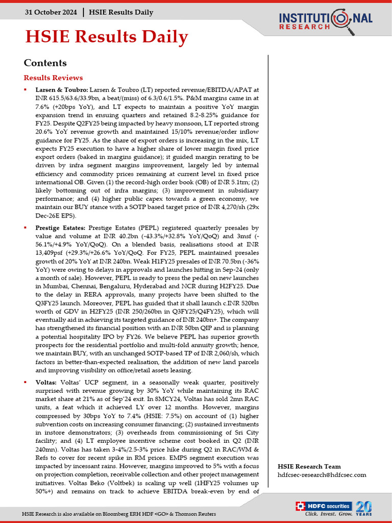HSIE Results Daily - 31 Oct 24 | PDF | Stocks | Business Economics