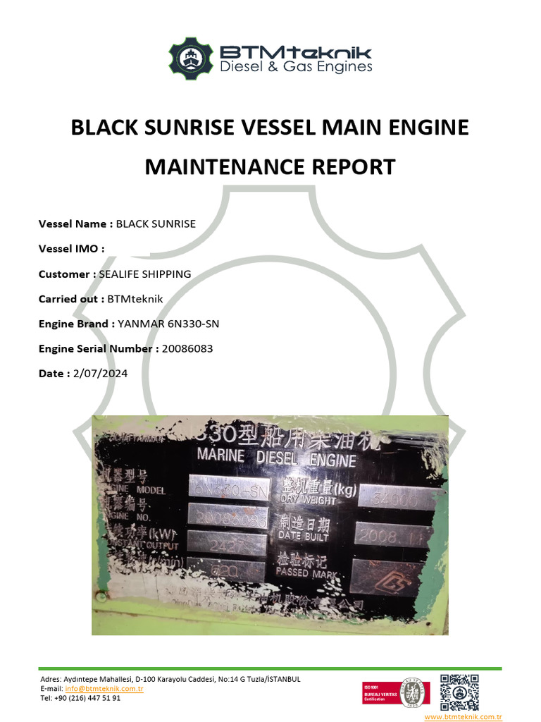 BLACK SUNRISE Main Engine Overhaul | PDF | Rotating Machines | Engine ...