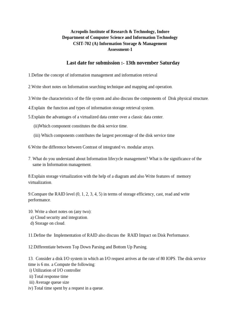 Assessment-1 Information Storage & Management | PDF