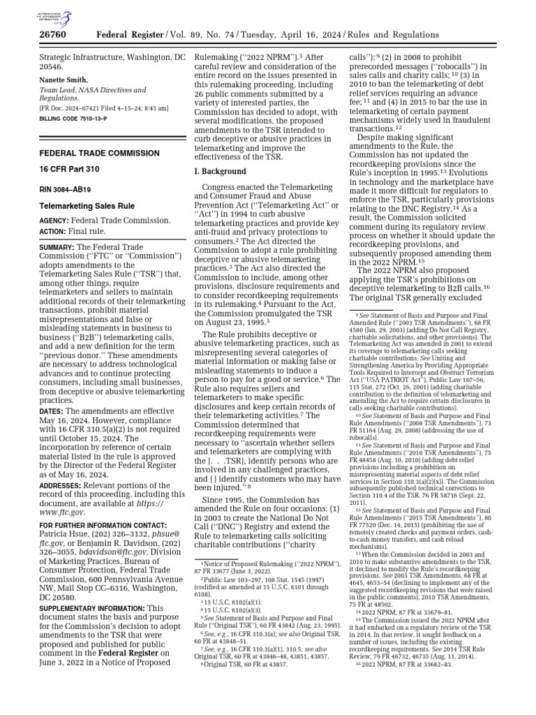 FTC - Telemarketing Sales | PDF | Federal Trade Commission | American ...