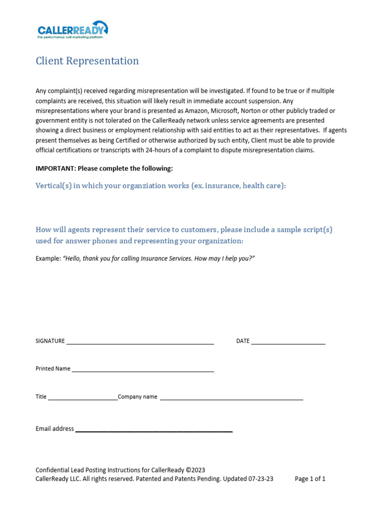 Client Representation Requirements | PDF | Finance & Money Management