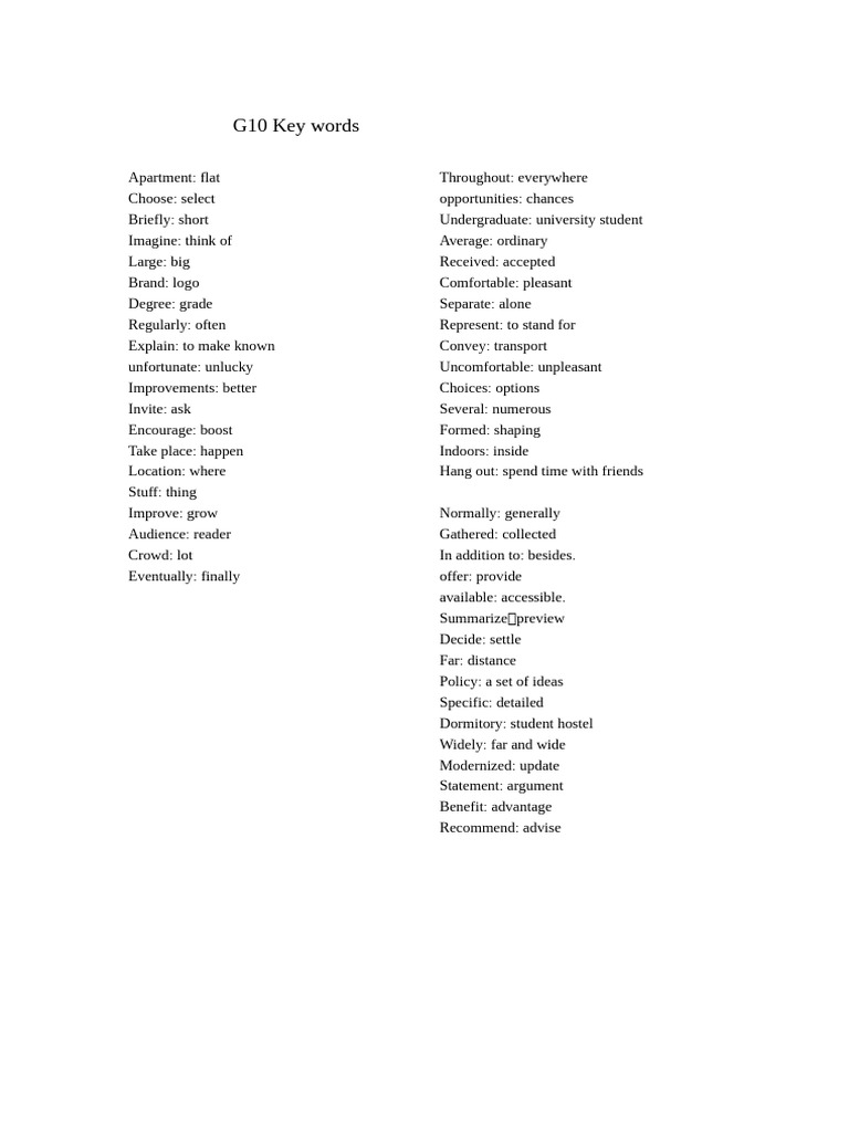 G10 Key Words | PDF
