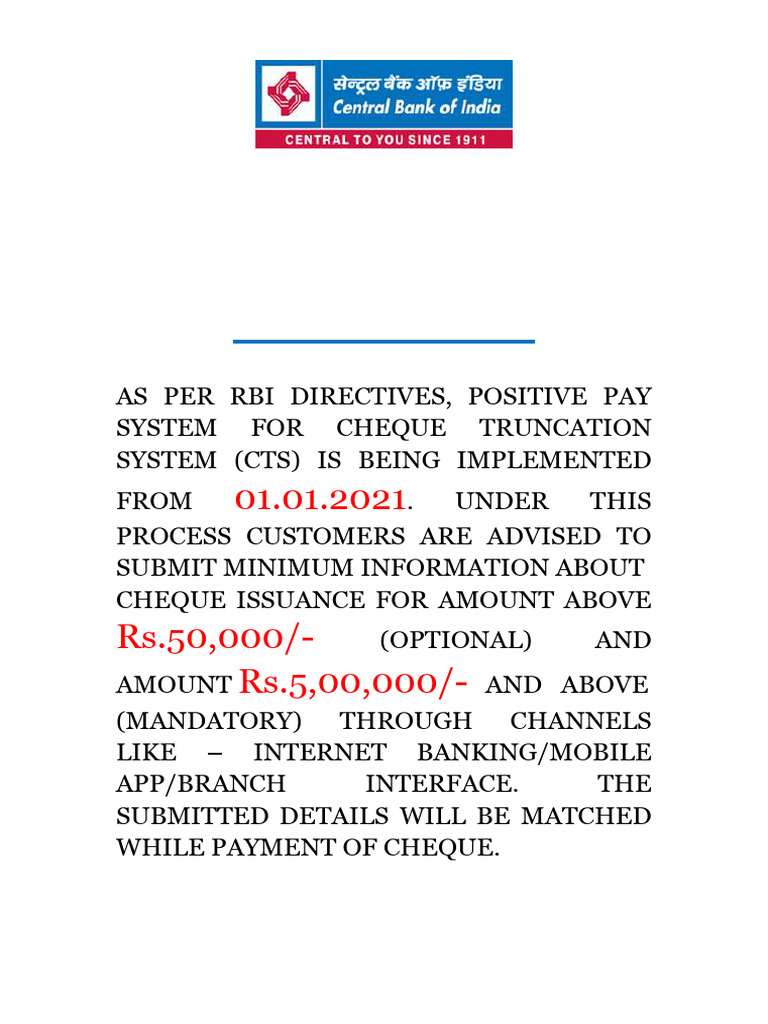 IOB Positive Pay System Guidelines | PDF | Finance & Money Management