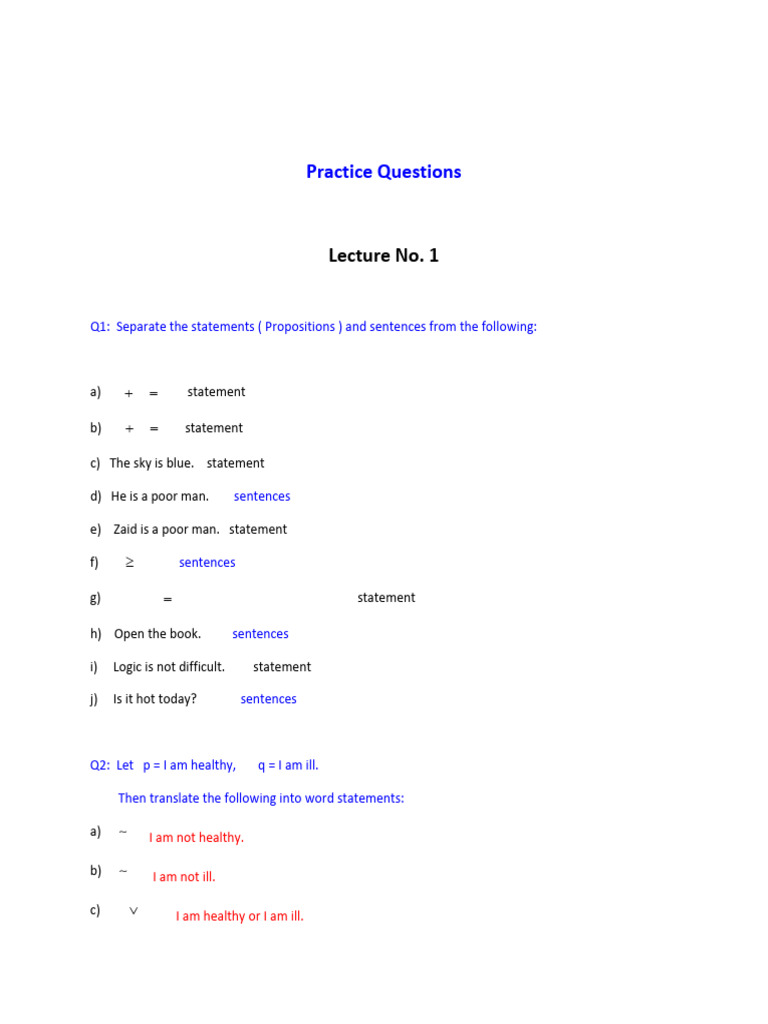 Solution Practice Questions MTH001 1 To 2 | PDF | Metalogic | Syntax (Logic)