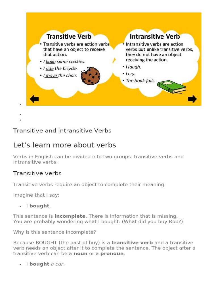 Transitive and Intransitive Verbs Explained | PDF | Verb | Object (Grammar)