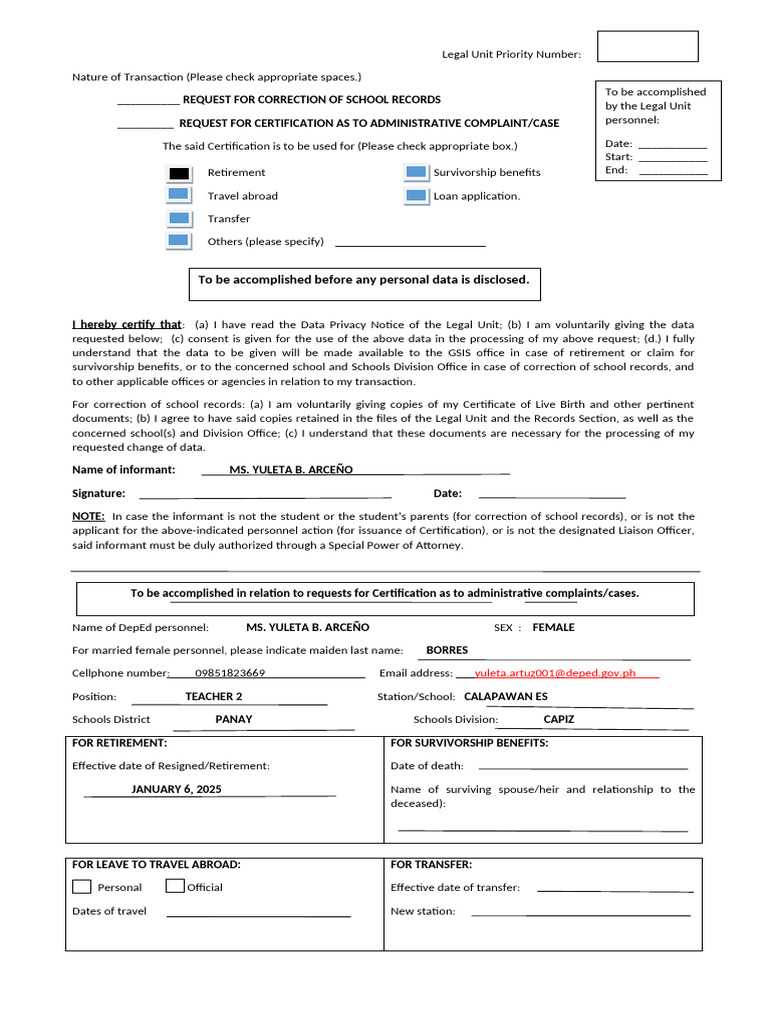 3 COPIES LONG LEGAL CLEA FORM Data Privacy Consent Form Save1 | PDF