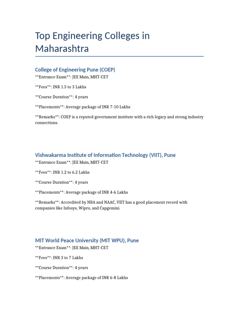 Top Engineering Colleges in Maharashtra | PDF | Vocational Education ...