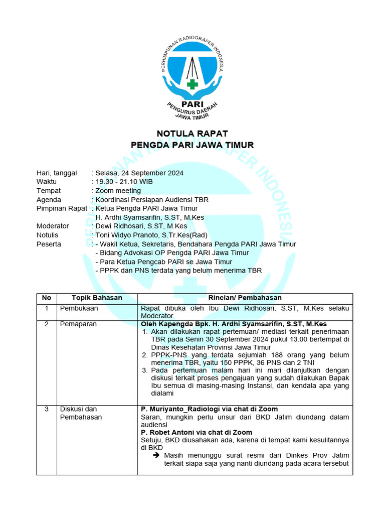 Notula Rapat 24 Sept 2024 | PDF