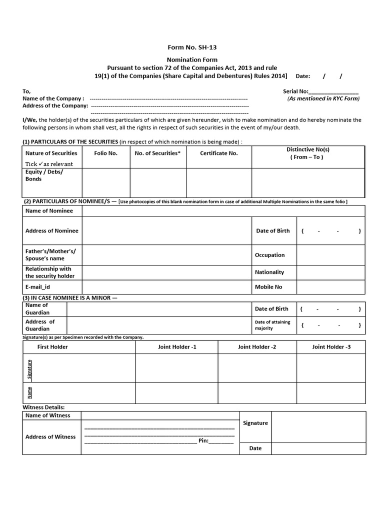SH 13 Registration of Nomination | PDF | Securities (Finance) | Private Law