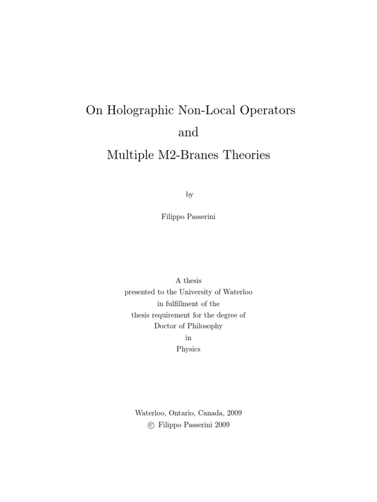 Filippo Passerini - On Holographic Non-Local Operators and Multiple M2-Branes Theories | PDF