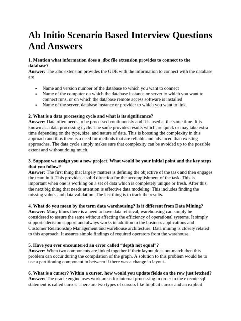Ab Initio Scenario Based Interview Questions and Answers | PDF | Computer File | Databases