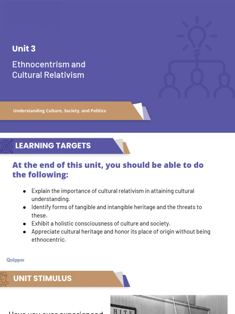 Ethnocentrism and Cultural Relativism: Unit 3 | PDF | Social Psychology ...