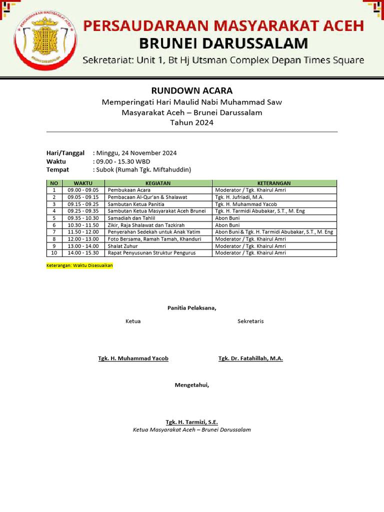 Rundown Acara Maulid Brunei | PDF