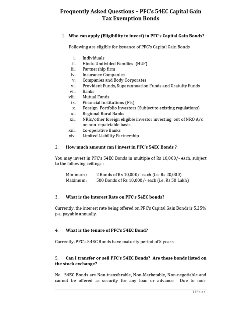 FAQs - PFC 54EC CAPITAL GAIN BONDS | PDF | Bonds (Finance) | Capital Gain