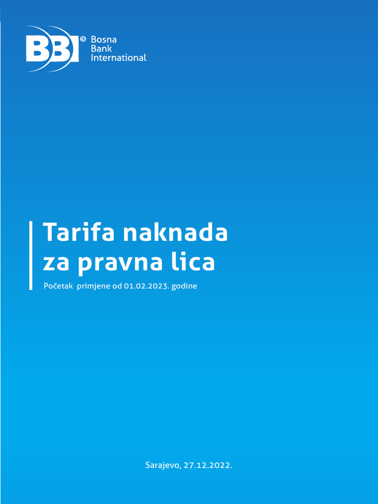 Bbi Tarifa Naknada Za Pravna Lica Decembar 2022 1 | PDF