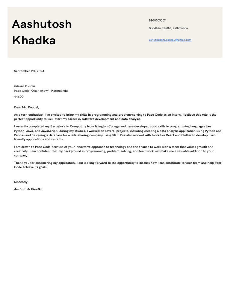 Cover Letter Doc in Cream White Simple Style | PDF | Business