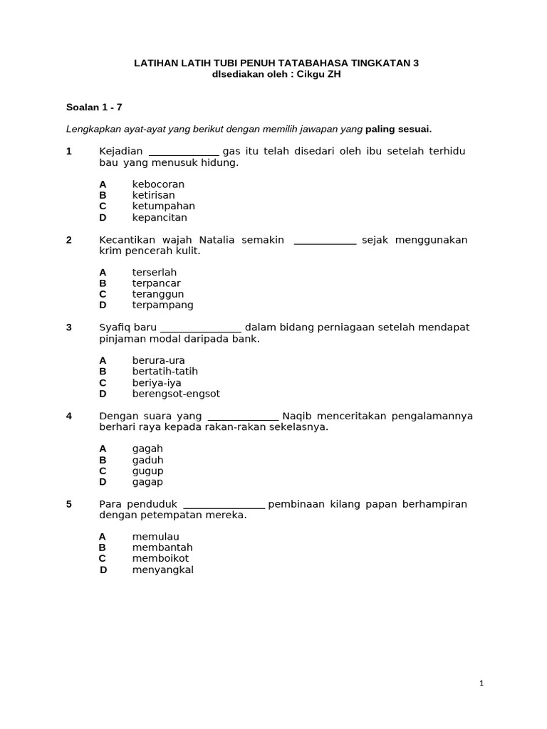 Latih Tubi Tatabahasa Ting 3 | PDF