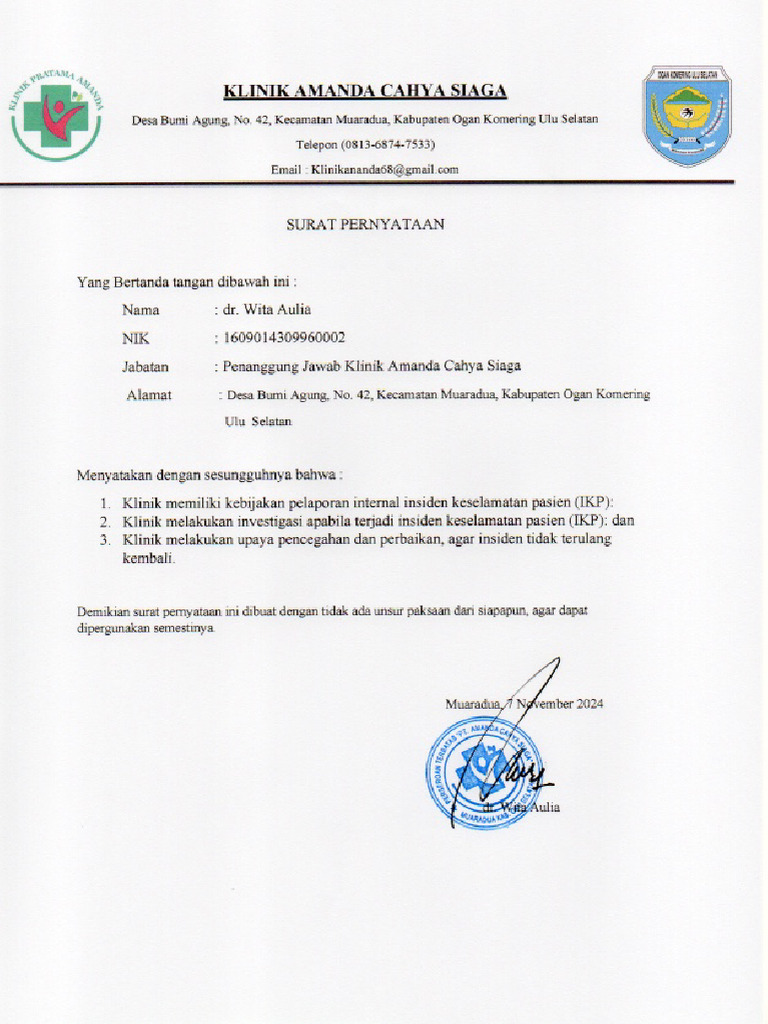 Surat Pernyataan IKP Klinik | PDF