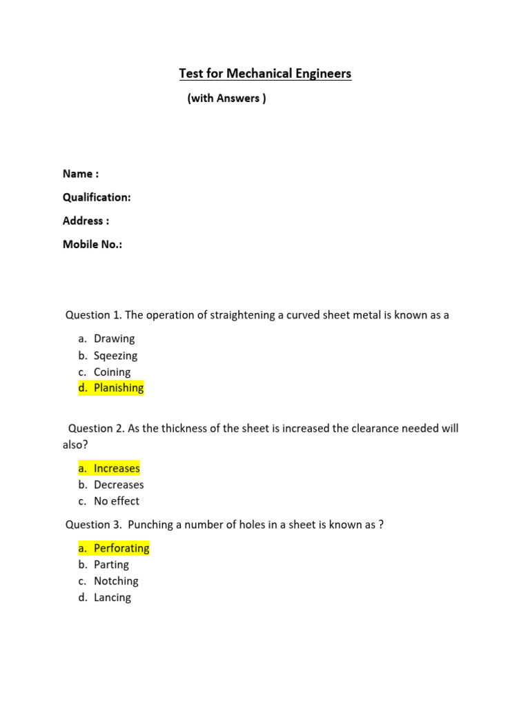 Mechanical Engineering Quiz | PDF | Computers